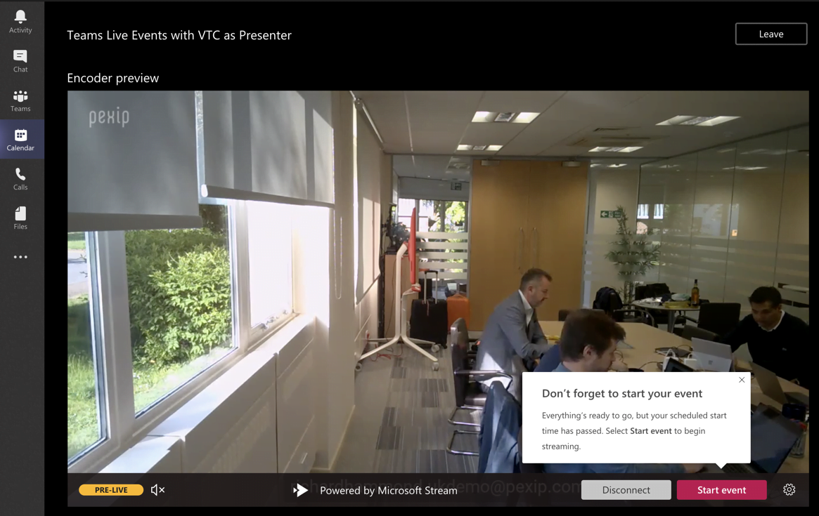 Using a VTC to present into a Microsoft Teams Live Events with Pexip