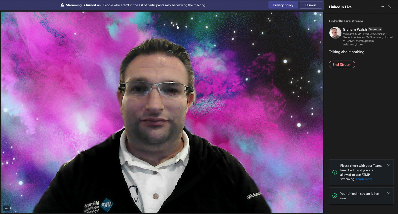 Microsoft Teams and LinkedIn Live Streaming | Graham Walsh